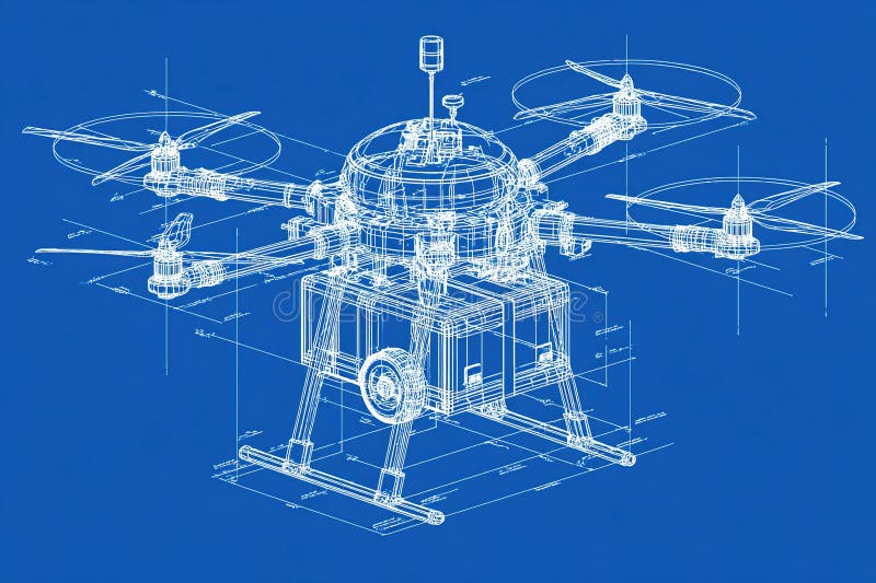 Technical Blueprint of a Hexacopter Drone Showcasing Detailed ...