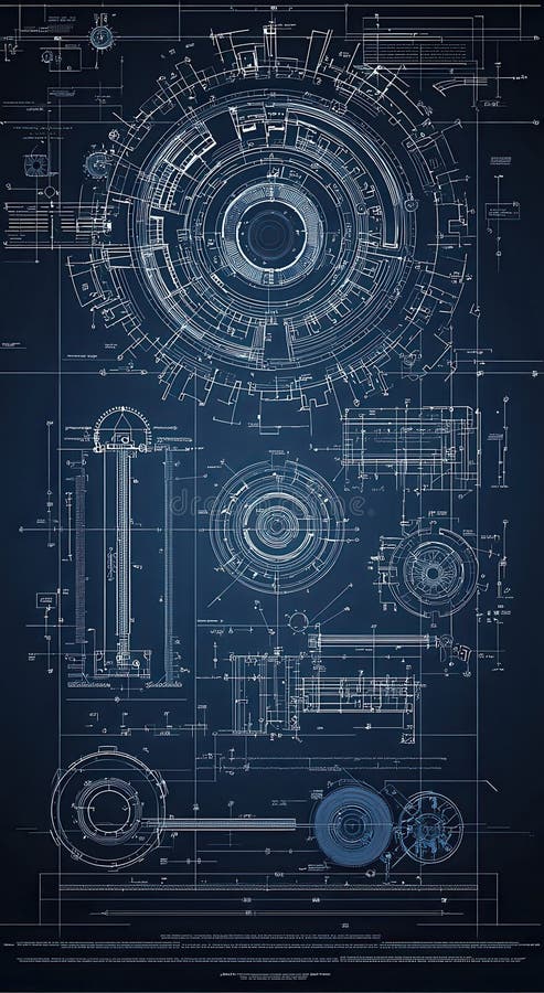 Technical Blueprint of Intricate Mechanical Components on a Dark ...
