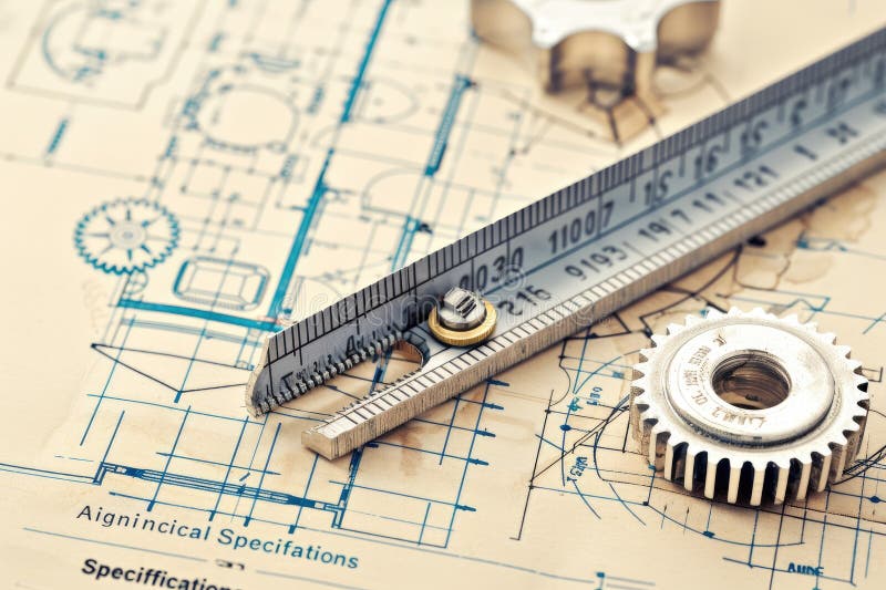 Technical Blueprint of Mechanical Engineering with Gears and Drafting ...