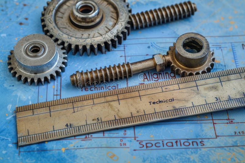 Technical Blueprint of Mechanical Engineering with Gears and Drafting ...