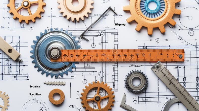Technical Blueprint of Mechanical Engineering with Gears and Drafting ...