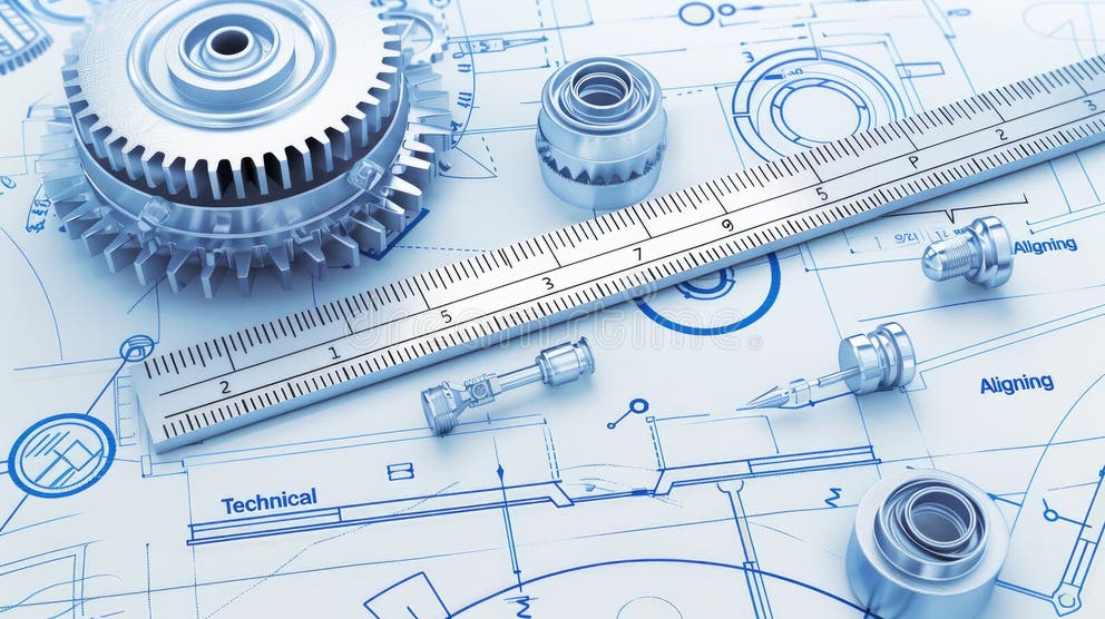Technical Blueprint of Mechanical Engineering with Gears and Drafting ...