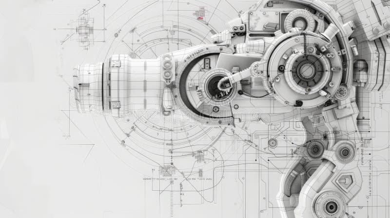 Technical Blueprint of a Robot Arm with Mechanical Details and ...
