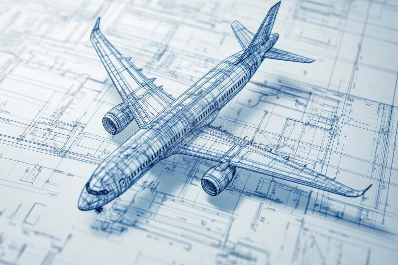 Technical Blueprint Showcasing Detailed Design of a Modern Airplane on ...