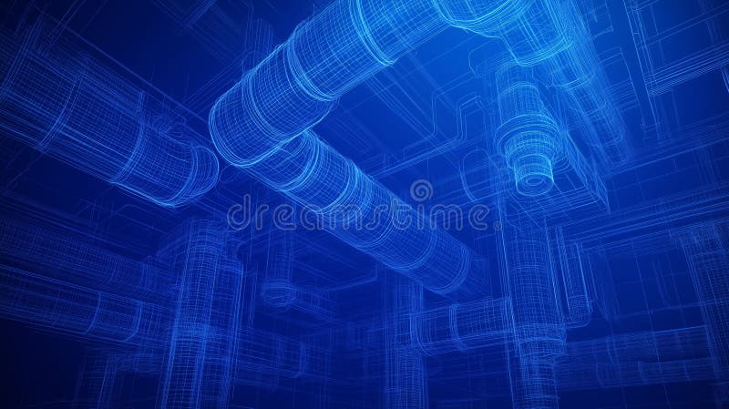 Technical Blueprint of Complex Industrial Piping System Stock ...