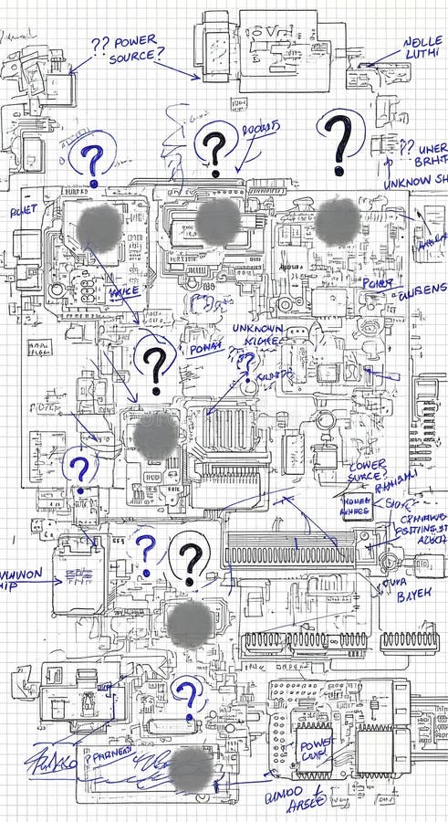 Technical Blueprint Sketch Concept with Mechanical Details, Circuit ...