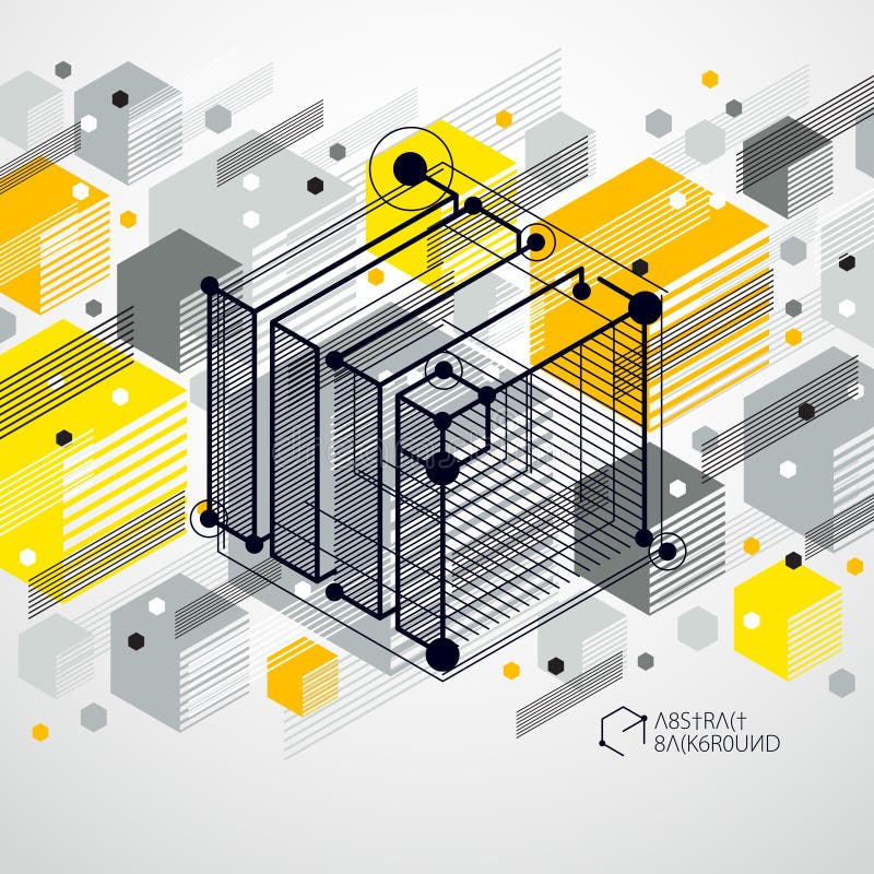 Technical Blueprint, Vector Yellow Digital Background with Geometric ...