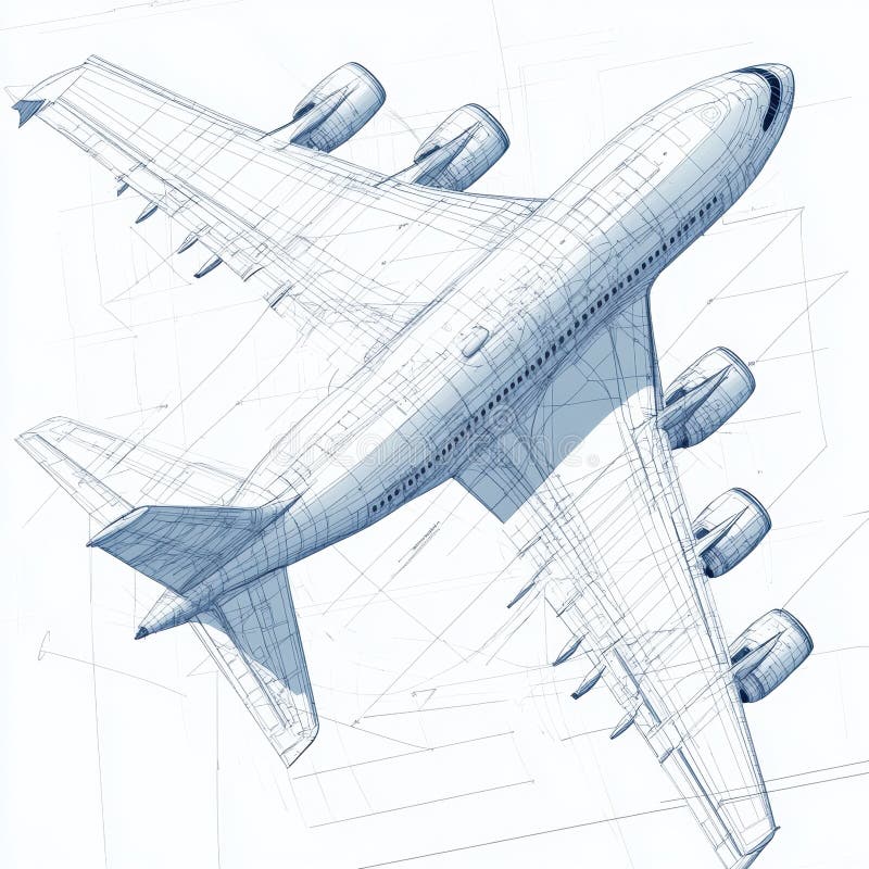 Technical Blueprints Illustrate Detailed Design of an Airplane for ...
