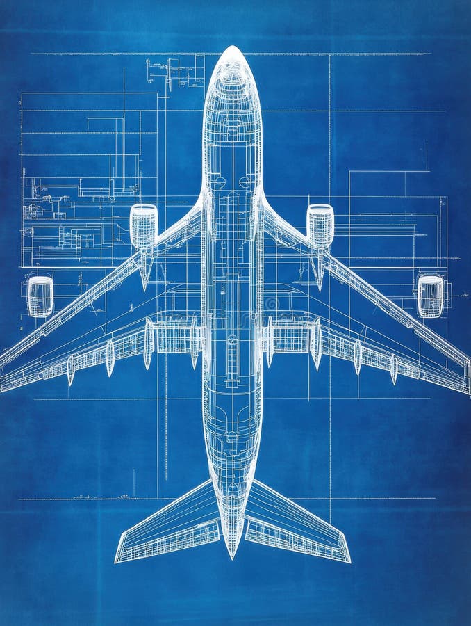 Technical Blueprints Showcase Detailed Design of an Airplane from a Top ...
