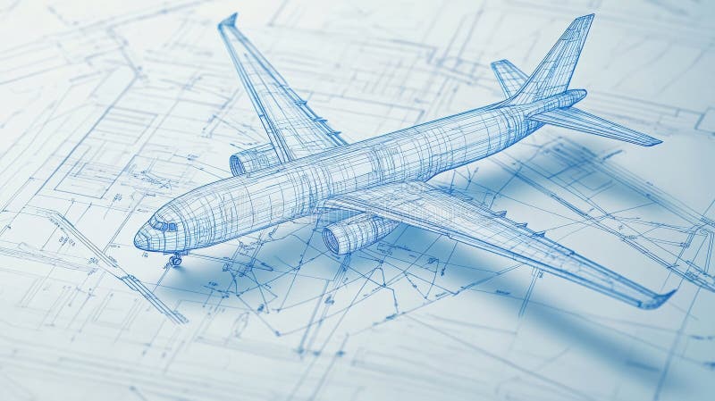 Technical Blueprints Showcase Detailed Design of a Modern Airplane in a ...