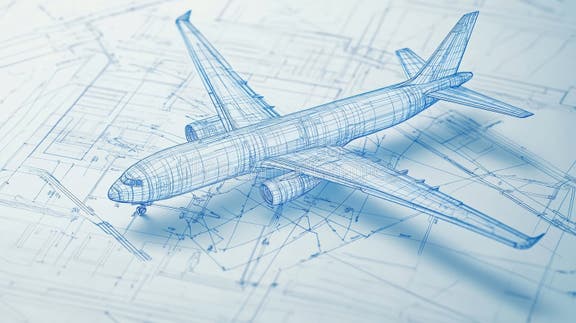 Technical Blueprints Showcase Detailed Design of a Modern Airplane in a Creative Engineering ...