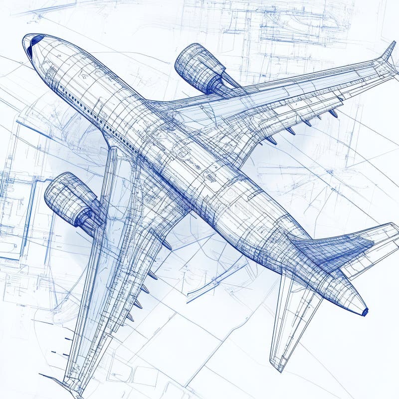 Technical Blueprints Showcasing Detailed Design of an Airplane with ...