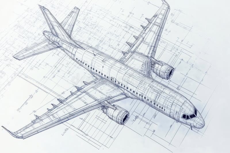 Technical Blueprints Showcasing Detailed Design of an Airplane with ...