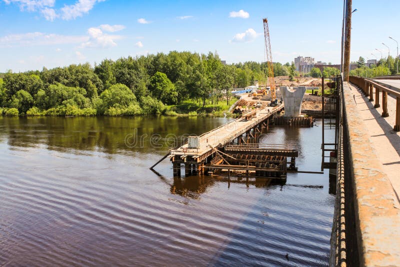 Technical Bridge for the Construction of a New Bridge Stock Photo ...