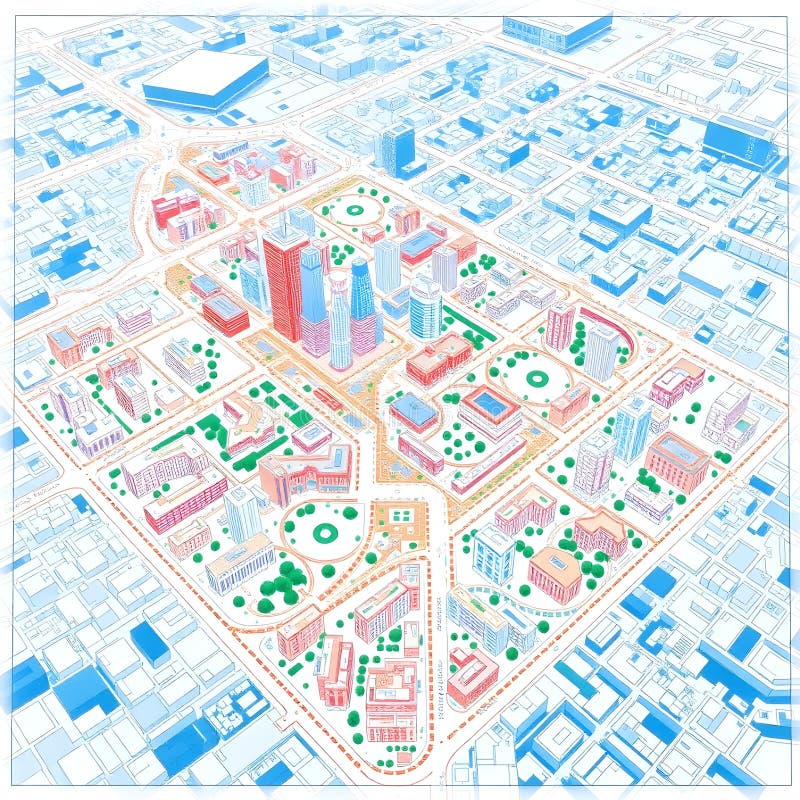 Technical City Map Drawing for Urban Planning Layout Downtown Cityscape ...