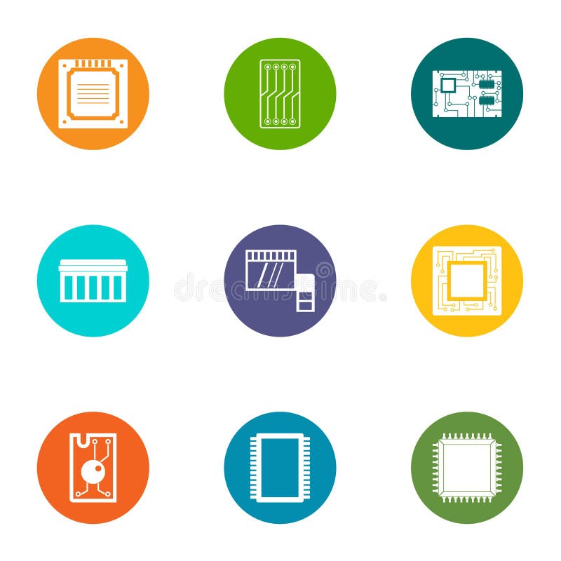 Technical Component Icons Set, Flat Style Stock Vector - Illustration ...