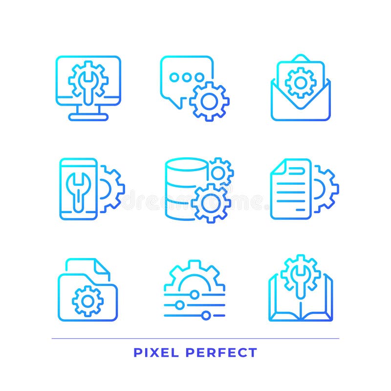 Technical Configuration Pixel Perfect Gradient Linear Vector Icons Set Stock Vector ...