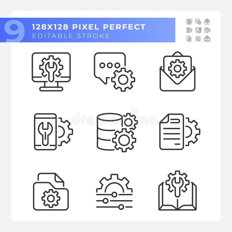 Technical Configuration Pixel Perfect Gradient Linear Vector Icons Set Stock Vector ...