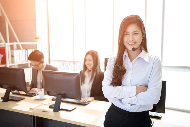 Technical Customer Support Operator Dispatcher Working with Headset in ...