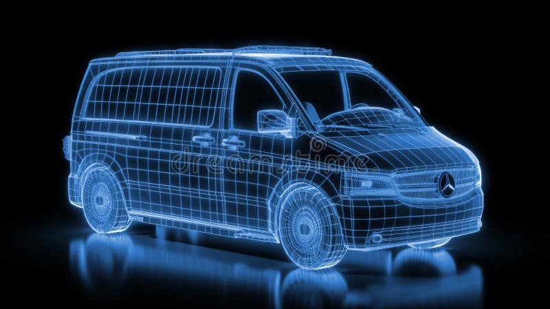 Glowing Wireframe of a Van Transporter for Technical Design Stock ...