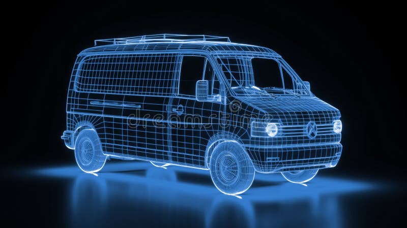 Glowing Wireframe of a Van Transporter for Technical Design Stock ...