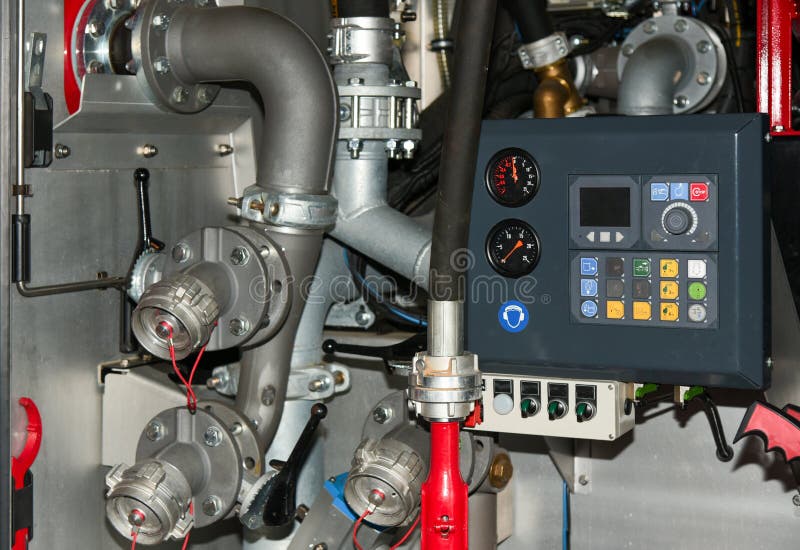 Technical Devices in a Fire Engine for Extinguishing a Fire Stock Photo ...