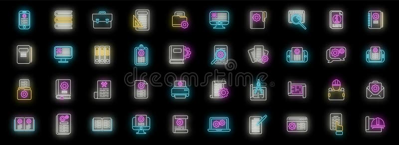 Technical Document Icons Set Vector Neon Stock Vector - Illustration of ...