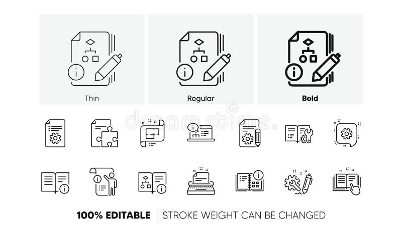 Documentation Line Icons Collection. Guide, Manual, Writing, Formats, Details, Specifications ...