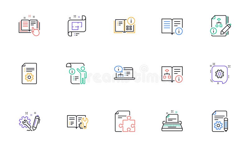 Technical Documentation Line Icons. Set of Instruction, Plan and Manual. Vector Stock Vector ...