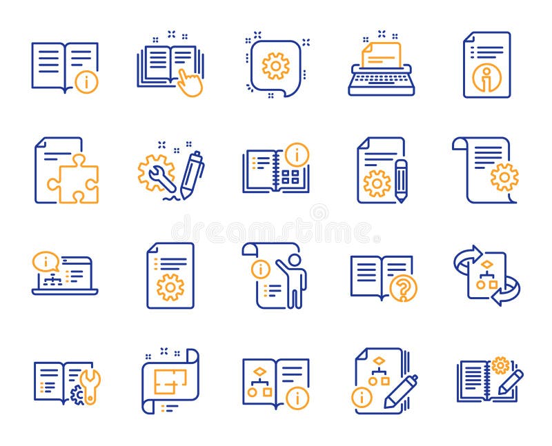 Technical Documentation Line Icons. Set of Instruction, Plan and Manual ...