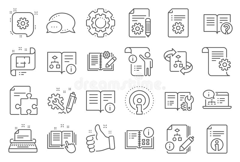 Technical Documentation Line Icons. Set of Instruction, Plan and Manual ...