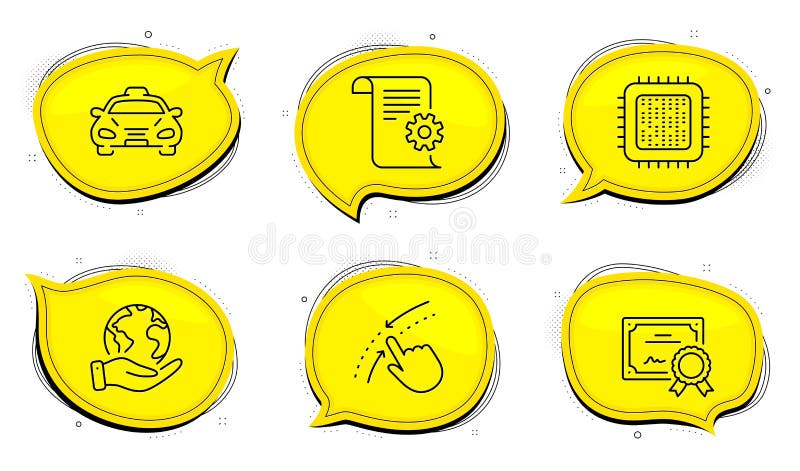 Technical Documentation, Taxi and Cpu Processor Icons Set. Swipe Up ...