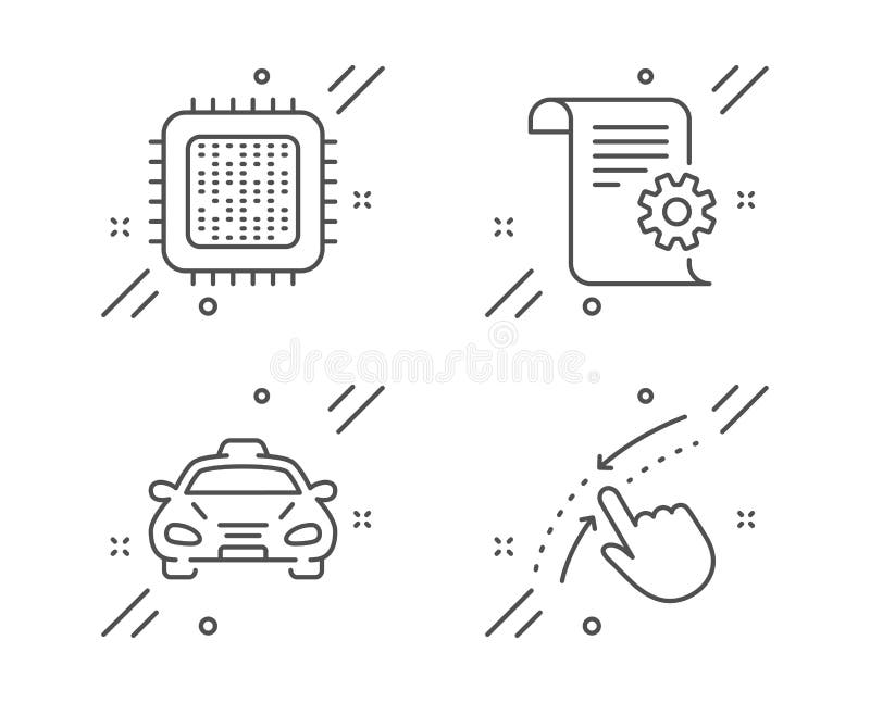 Technical Documentation, Taxi and Cpu Processor Icons Set. Swipe Up ...