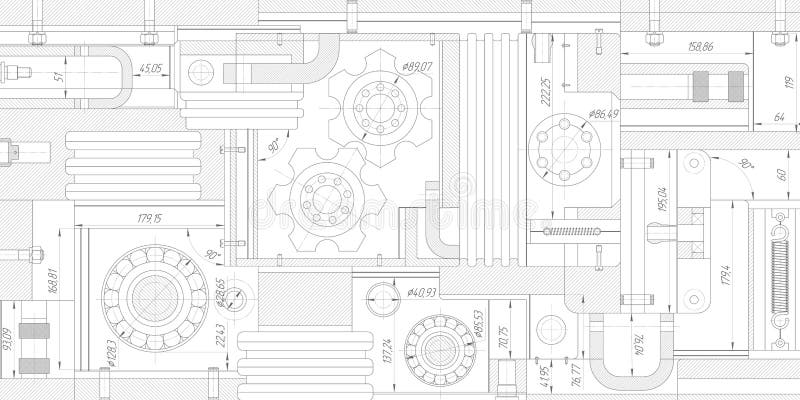 Rotating Gears .Technical Background .Technical Retro Drawing ,vector ...