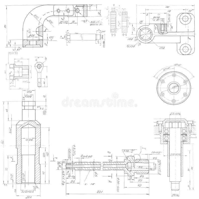 Technical Drawing Background .Mechanical Engineering Drawing ,vector ...