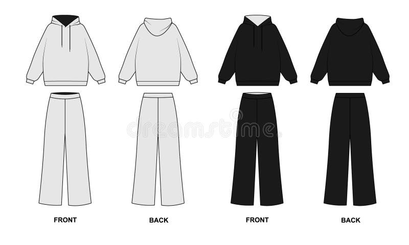 Technical Drawing of a Basic Tracksuit, Front and Back View. Drawing of ...