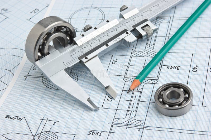 Technical Drawing and Bearing Stock Image - Image of tool, engineering ...