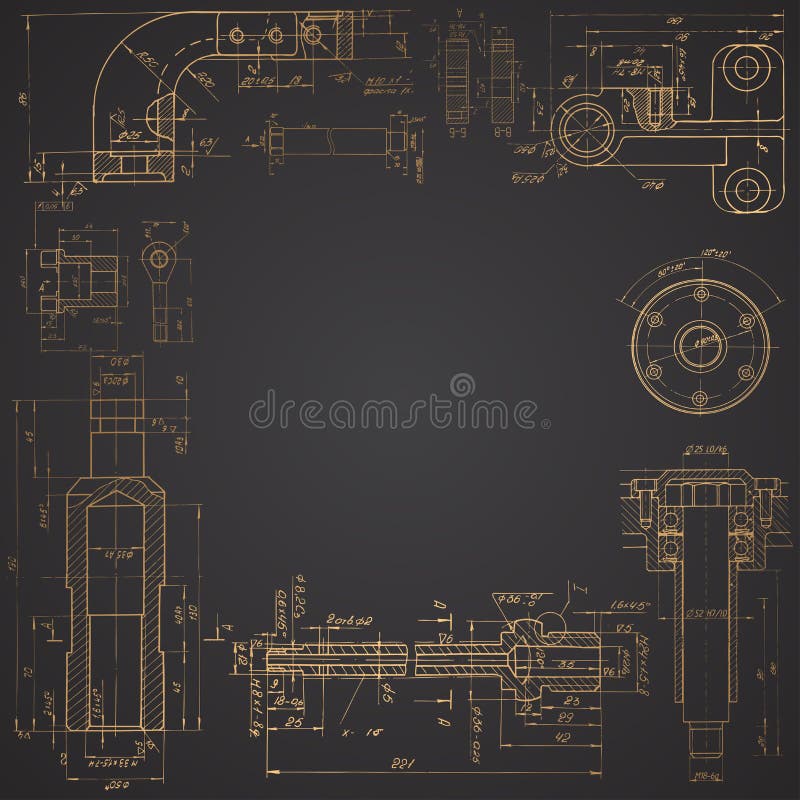 Technical Drawing on a Black Background.Mechanical Engineering Drawing ...