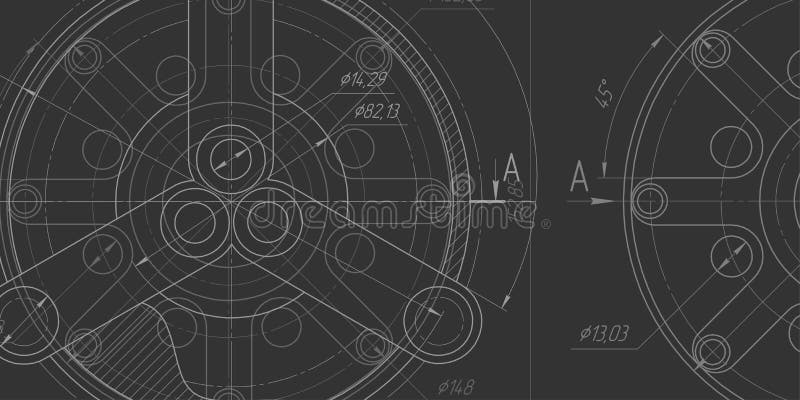 Technical Drawing on a Black Background.Technology Banner.Vector ...