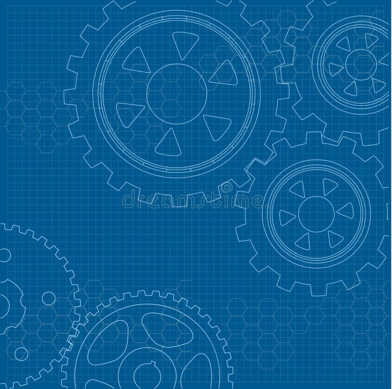 The Technical Drawing on a Blue Background Stock Vector - Illustration ...