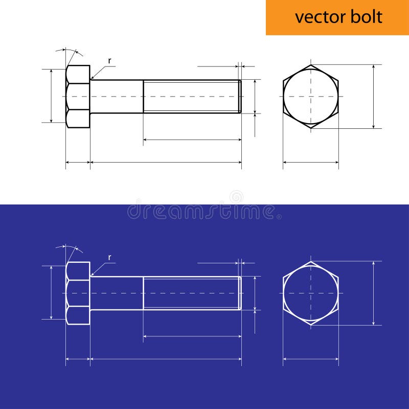 Bolt Drawing Blueprint Stock Illustrations – 233 Bolt Drawing Blueprint ...