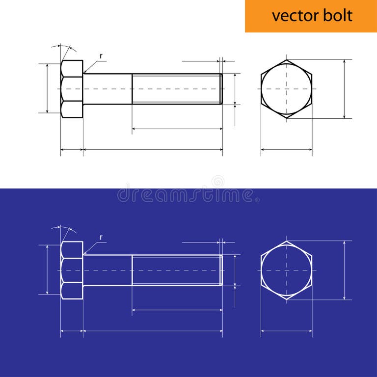 Bolt Drawing Blueprint Stock Illustrations – 233 Bolt Drawing Blueprint ...