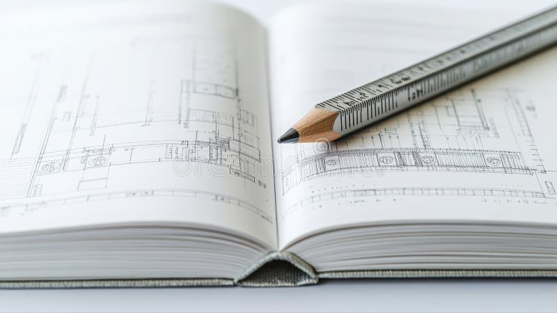 Technical Drawing Book with Ruler and Pencil on a Neutral Background ...