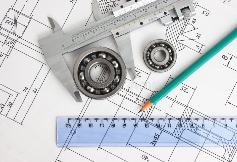 Technical Drawing and Bearing Stock Image - Image of drafting ...
