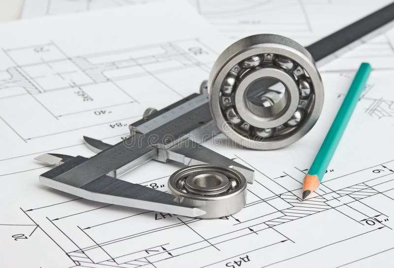 Technical Drawing and Bearing Stock Image - Image of planning, tool ...