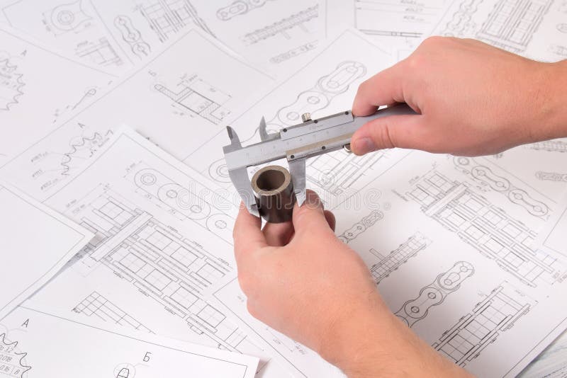 Technical Drawing, Caliper and Driving Roller Chain. Engineering ...