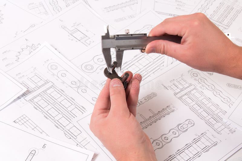 Technical Drawing, Caliper and Driving Roller Chain. Engineering ...