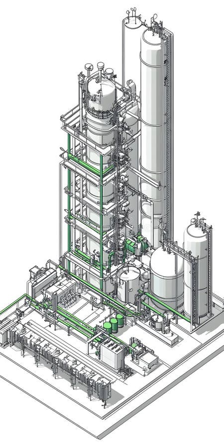 Technical Drawing of a Chemical Processing Plant Stock Illustration ...