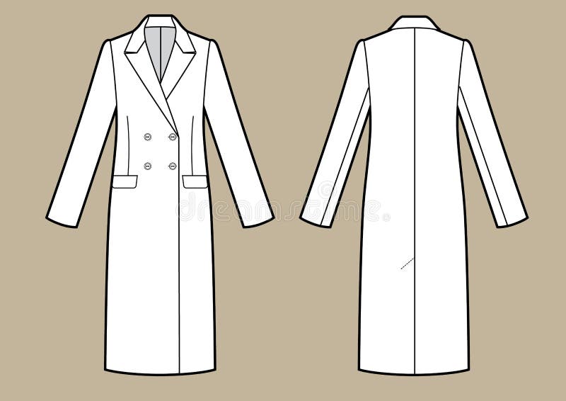 Technical Drawing of Classic Double Breasted Coat Stock Vector ...