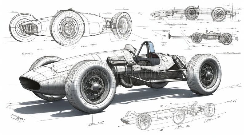 Technical Drawing of Classic Race Car with Multiple Views Stock Photo ...